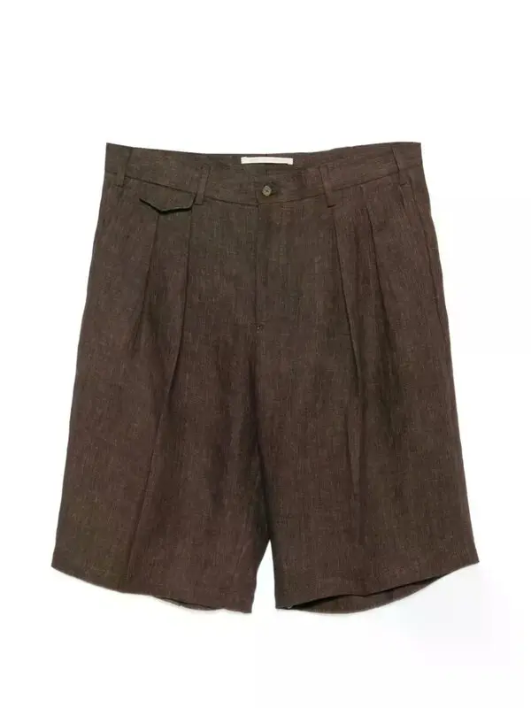 BRIGLIA 1949 Dark Pleated Detail Shorts - Brown
