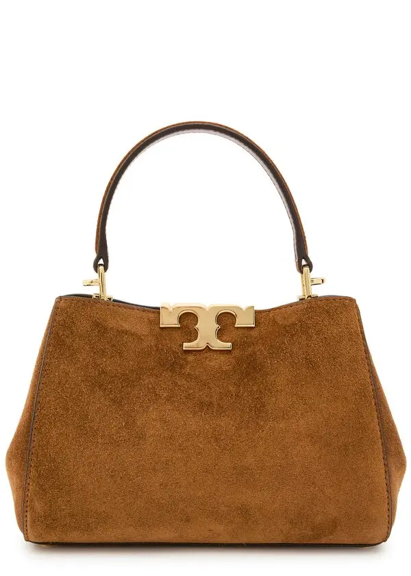 Tory Burch Eleanor Mini T-logo Suede Top Handle Bag - Caramel