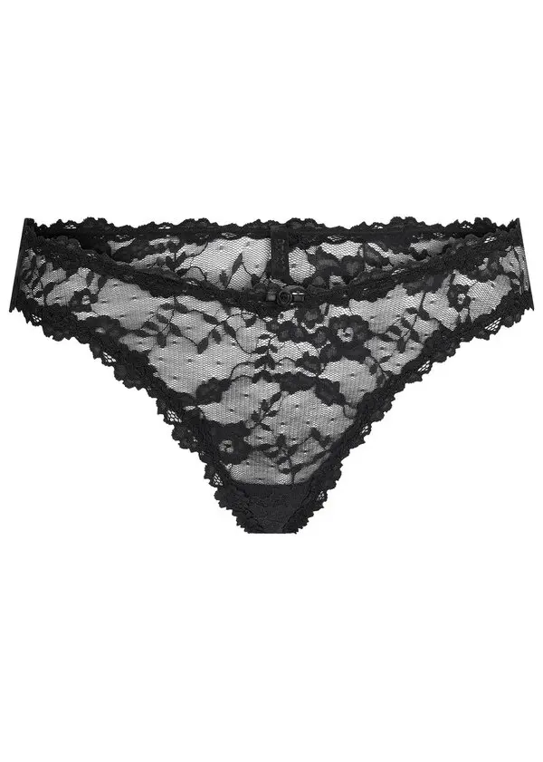SKIMS Stretch-lace Dipped Thong - Dark Grey
