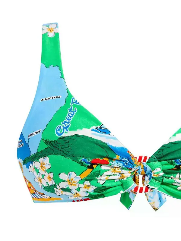 Seafolly Graphic Print Ring Detail Bikini Top - Green