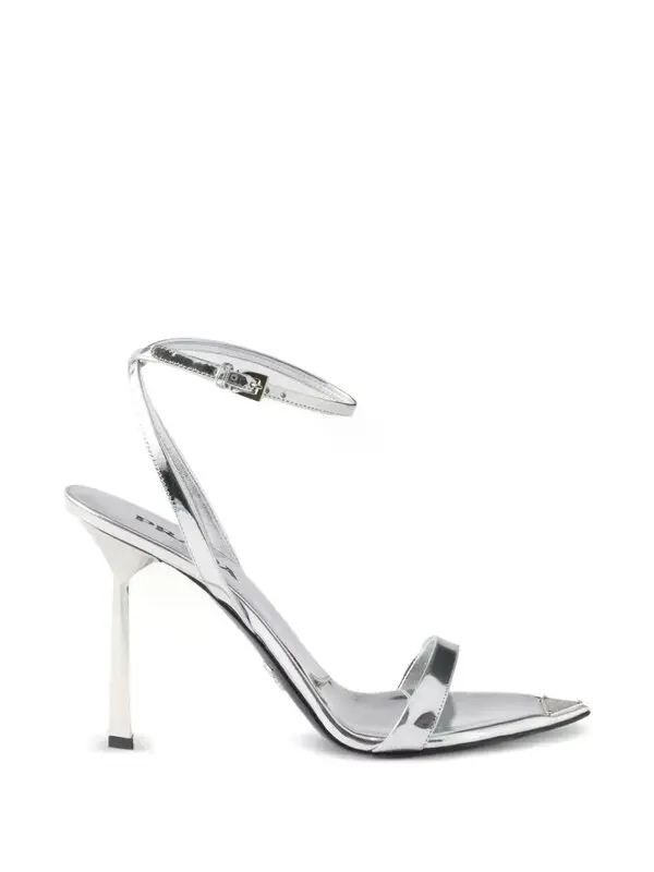 Prada Metallic Leather Pointy Toe High Heel Sandals - Silver