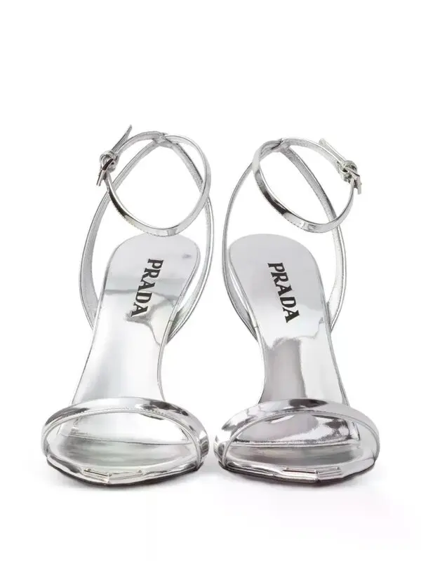 Prada Metallic Leather Pointy Toe High Heel Sandals - Silver