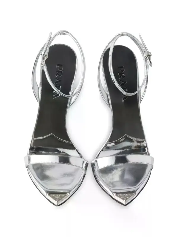 Prada Metallic Leather Pointy Toe High Heel Sandals - Silver
