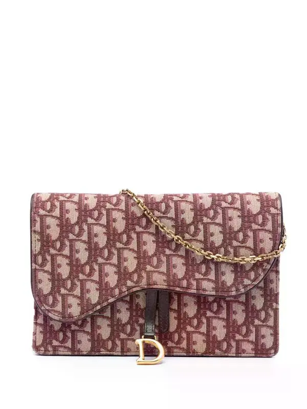 Dior 2019 Oblique Canvas Saddle Wallet On Chain Crossbody Bag - Red