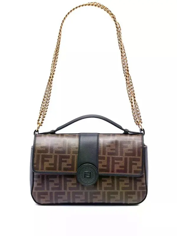 Fendi Zucca Crystal Double F Baguette Satchel - Black