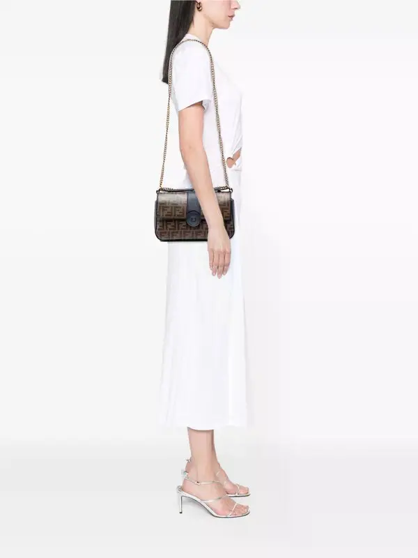 Fendi Zucca Crystal Double F Baguette Satchel