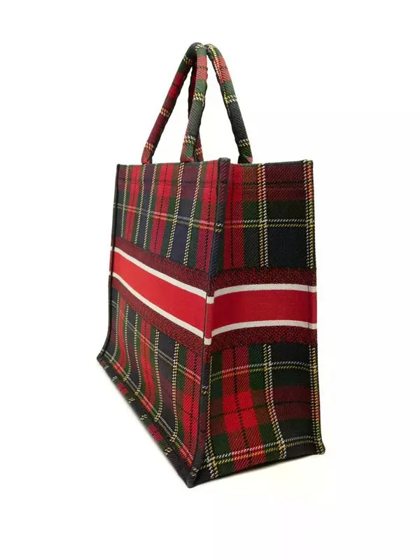 Dior Large Embroidered Canvas Tartan Check Book Tote Bag