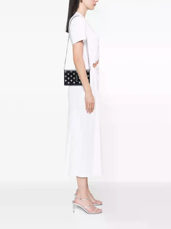 Saint Laurent Medium Calfskin Monogram Heart Studded Kate Crossbody Bag - Black