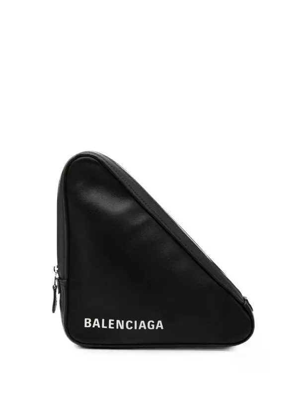 Balenciaga Leather Triangle Clutch Bag - Black