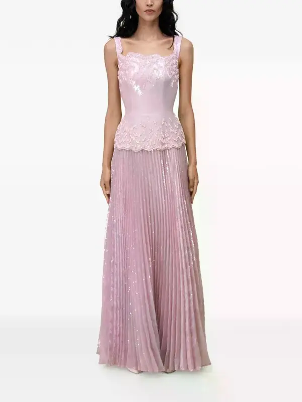 RAMI AL ALI Embellished Pleated Maxi Gown