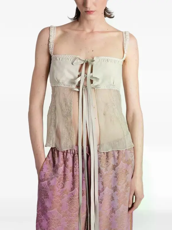 ANN DEMEULEMEESTER Embroidered Lace-trimmed Sleeveless Top - Neutrals