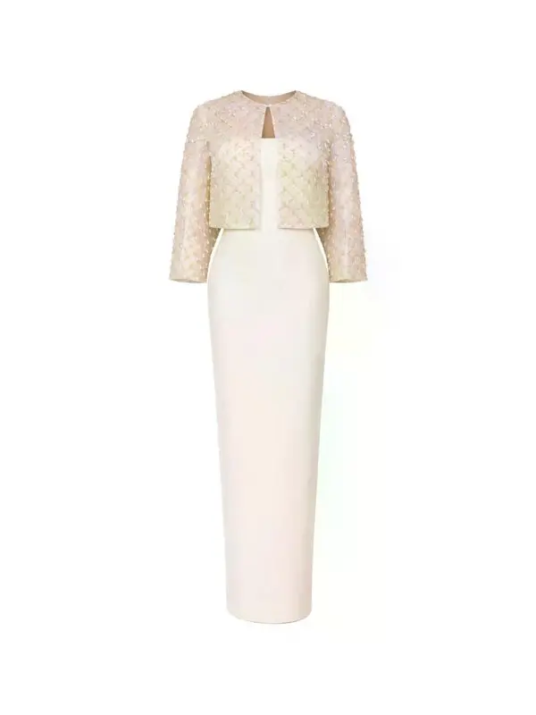 RAMI AL ALI Embellished Overlay-top Maxi Gown - Neutrals