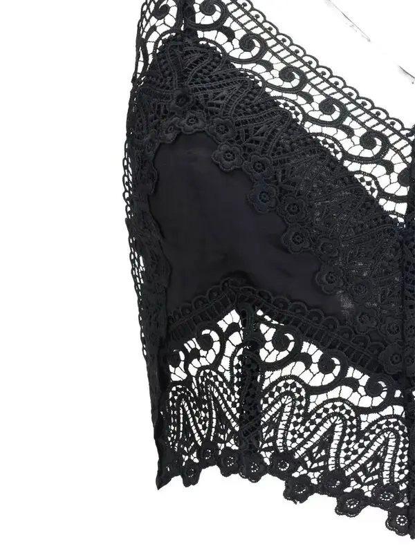 Charo Ruiz Ibiza Blanca Cropped Top With Lace Trim - Black