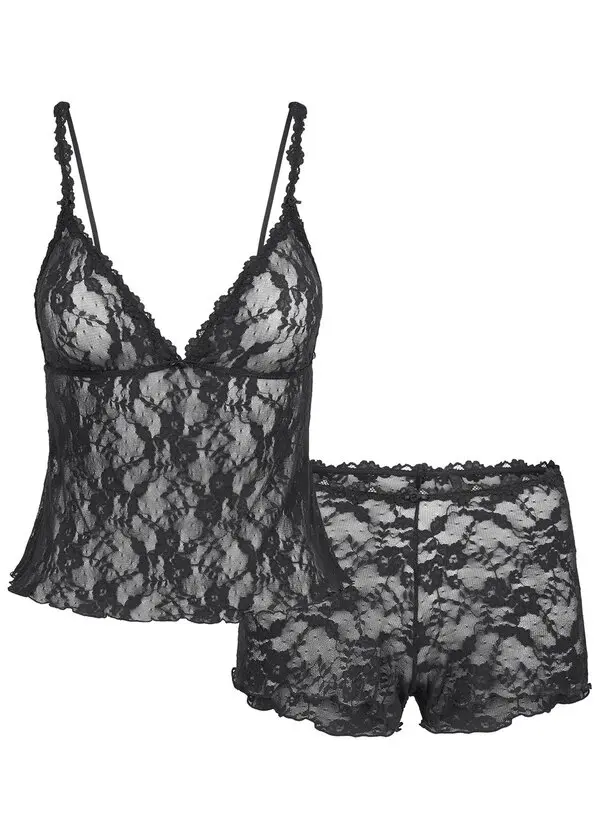 SKIMS Stretch Lace Cami And Short Set - Dark Grey
