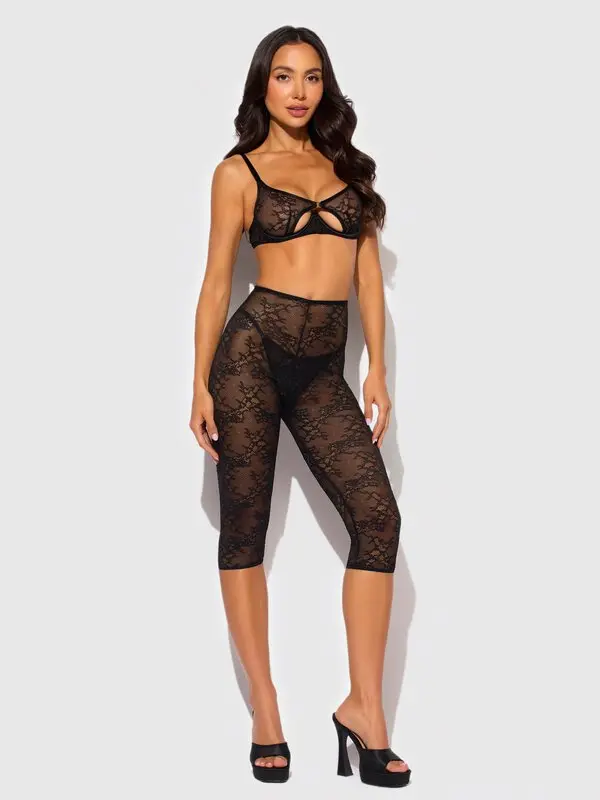 Frederick's Of Hollywood Pia Lace Capri Legging Tights