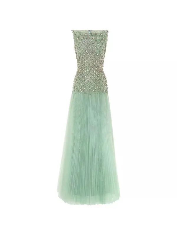 RAMI AL ALI Beaded Pleated Maxi Gown