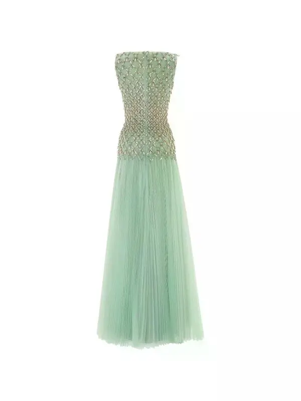 RAMI AL ALI Beaded Pleated Maxi Gown
