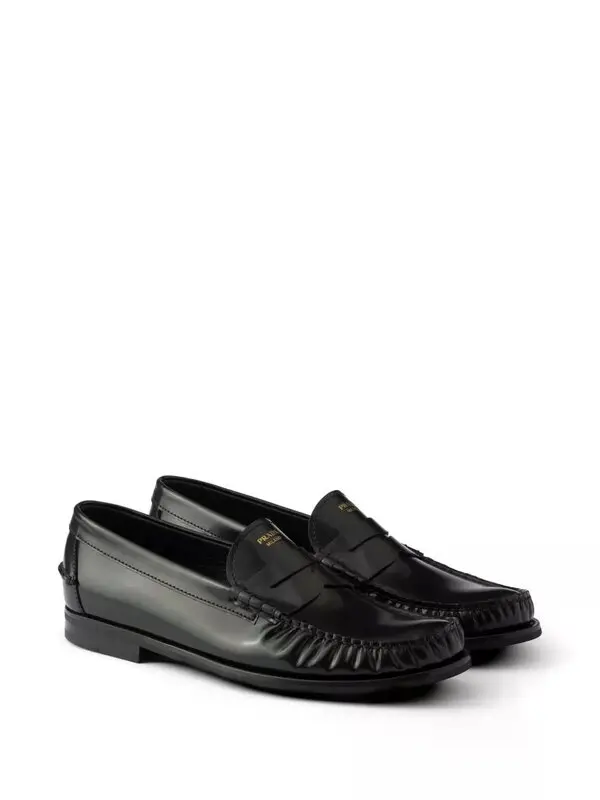 Prada Brushed Leather Loafers - Black