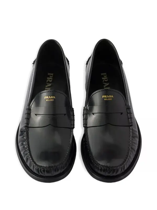 Prada Brushed Leather Loafers - Black