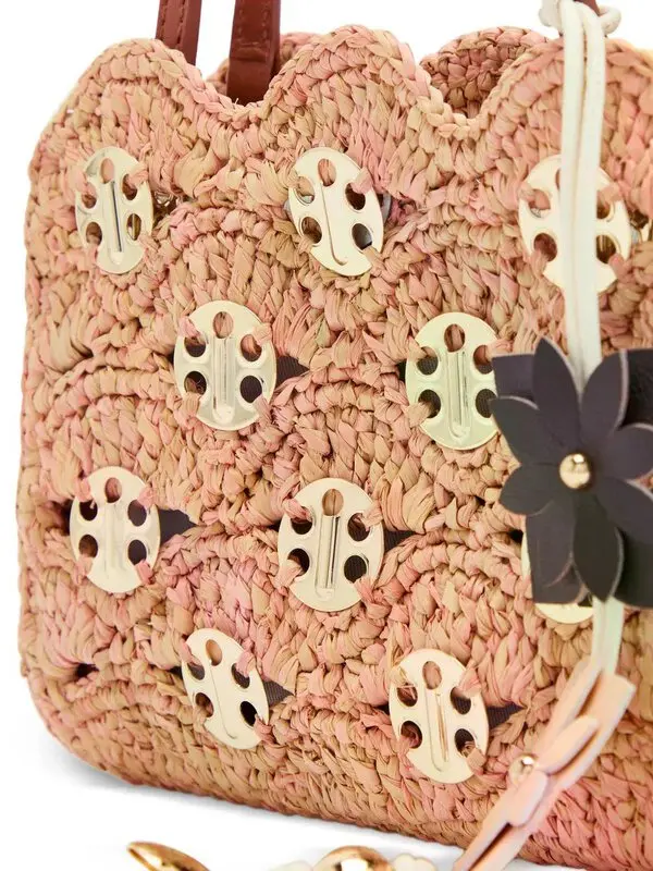 Rabanne Logo Plaque Raffia Mini Bag