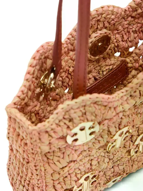 Rabanne Logo Plaque Raffia Mini Bag
