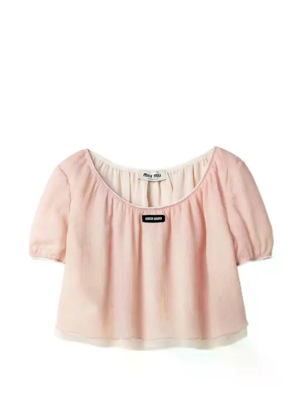 Miu Miu Chiffon Crop Top With Scalloped Trim