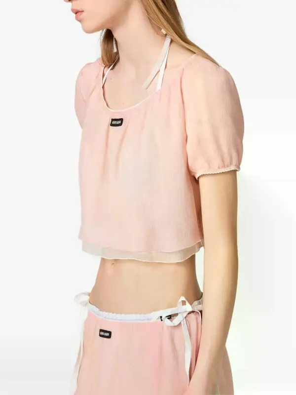 Miu Miu Chiffon Crop Top With Scalloped Trim