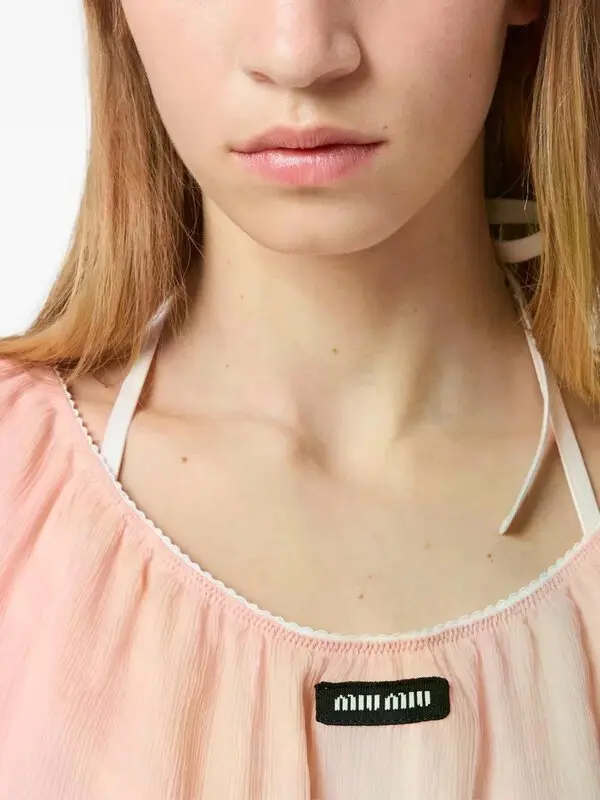 Miu Miu Chiffon Crop Top With Scalloped Trim