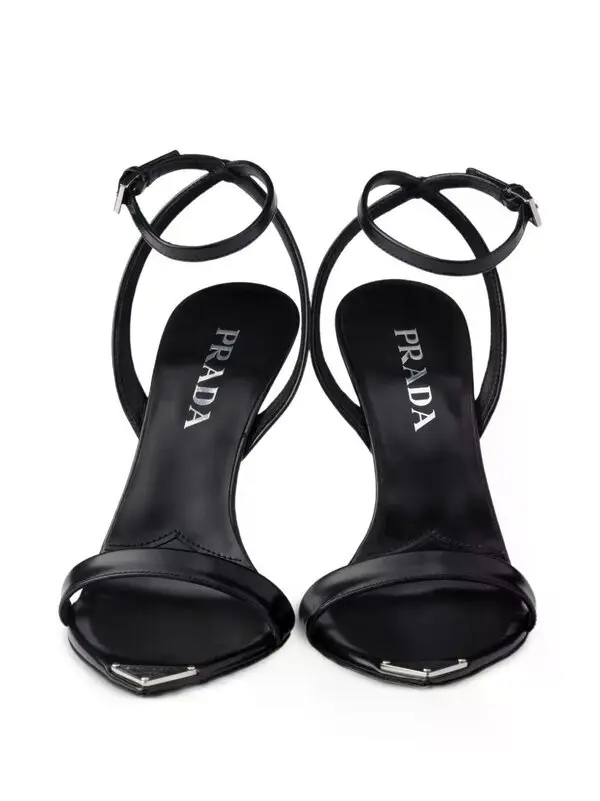Prada Brushed Leather Pointed-toe Sandals With Ankle Strap