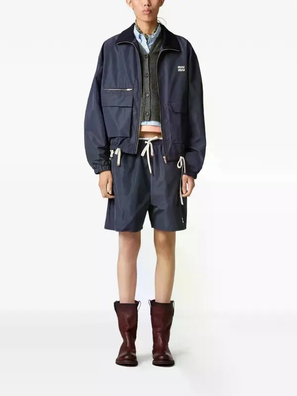 Miu Miu Logo Patch Zip-up Jacket - Blue
