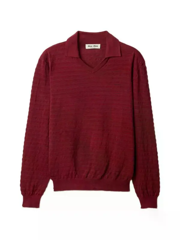 Miu Miu Striped Piqué Polo Shirt - Red