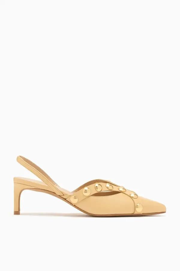 Ulla Johnson Vendome Studded Leather Kitten Heel Slingbacks - Miele