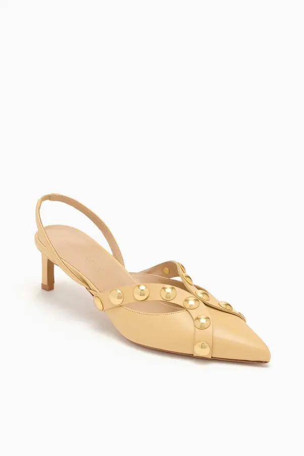 Ulla Johnson Vendome Studded Leather Kitten Heel Slingbacks - Miele