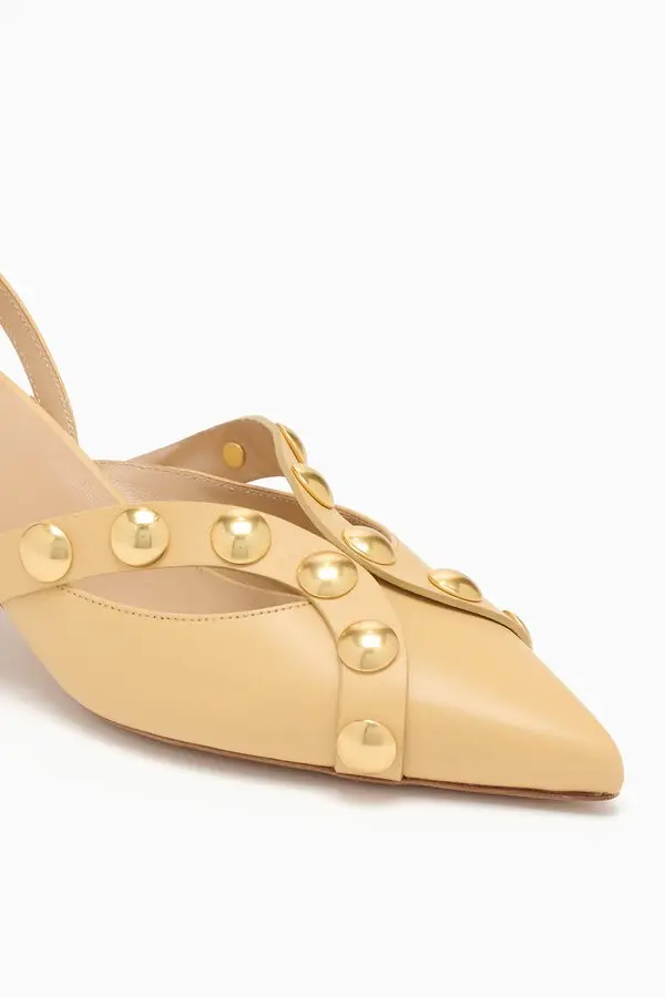 Ulla Johnson Vendome Studded Leather Kitten Heel Slingbacks - Miele