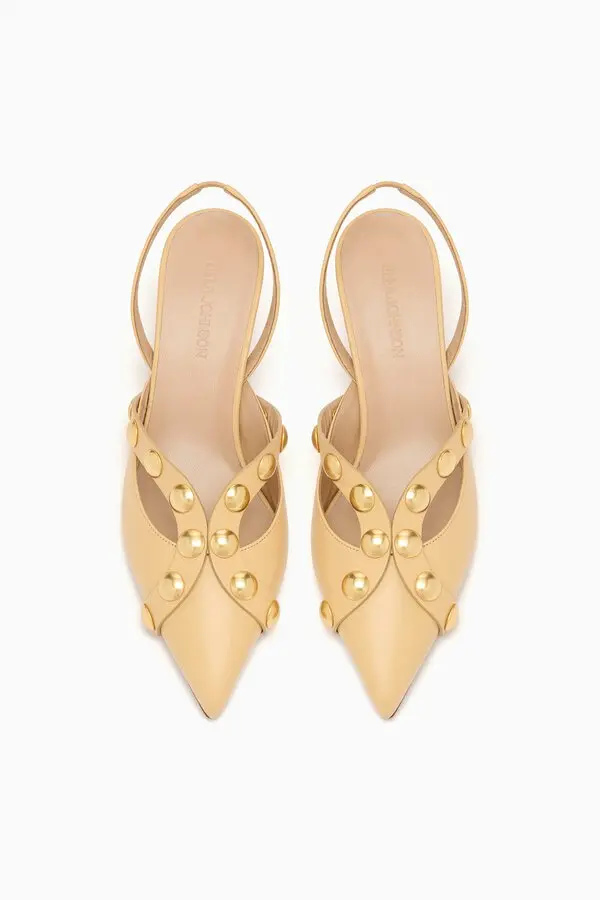 Ulla Johnson Vendome Studded Leather Kitten Heel Slingbacks - Miele