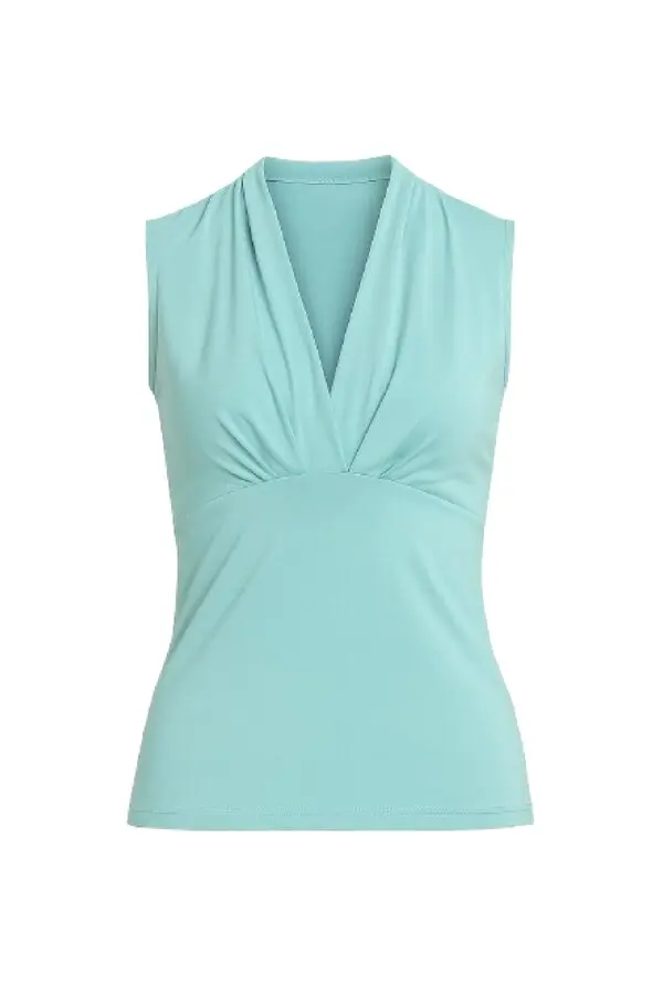 CONQUISTA Sleeveless Draped V-neck Top In Viscose-elastane Jersey - Blue