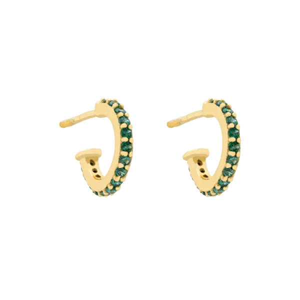 LAVANI JEWELS Lumière Collection Mini Gold Hoops With Cubic Zirconia - Green