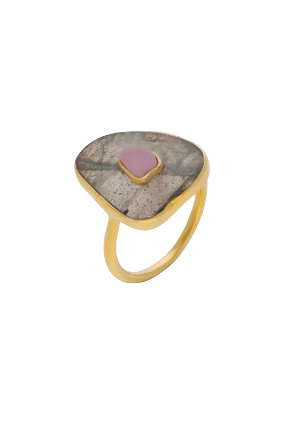 LAVANI JEWELS Zenith Labradorite And Pink Stone Ring - Grey