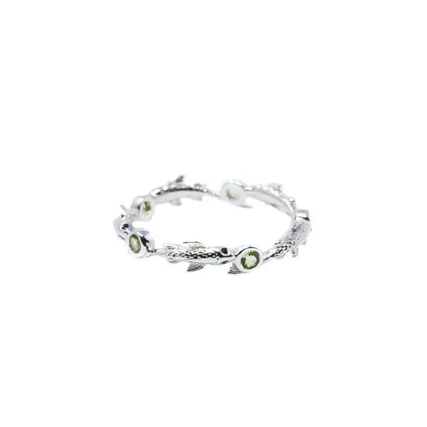 NASI SILVER Eternity Neshama Fish Band Ring With Peridot And Black Spinel - Green