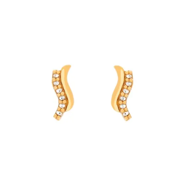 LAVANI JEWELS Gold Plated Wave Earrings With Zirconia - White/gold
