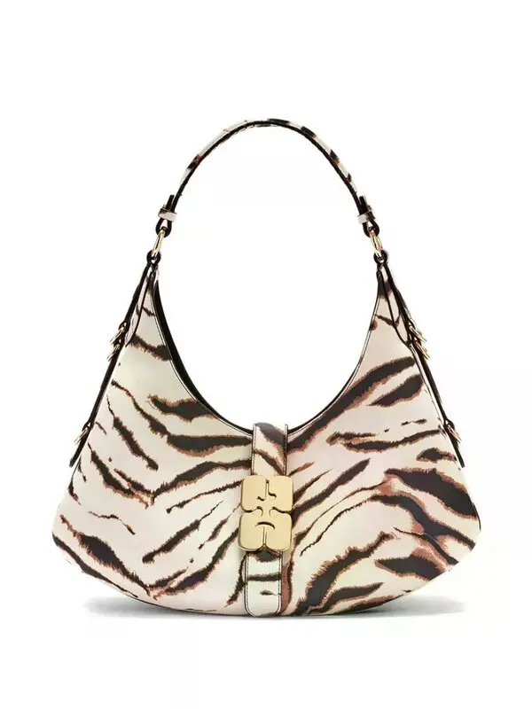 GANNI Small Kat Zebra-print Shoulder Bag - Neutrals
