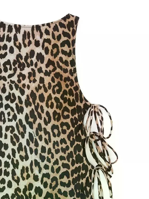 GANNI Leopard-print Lace-up Swimsuit