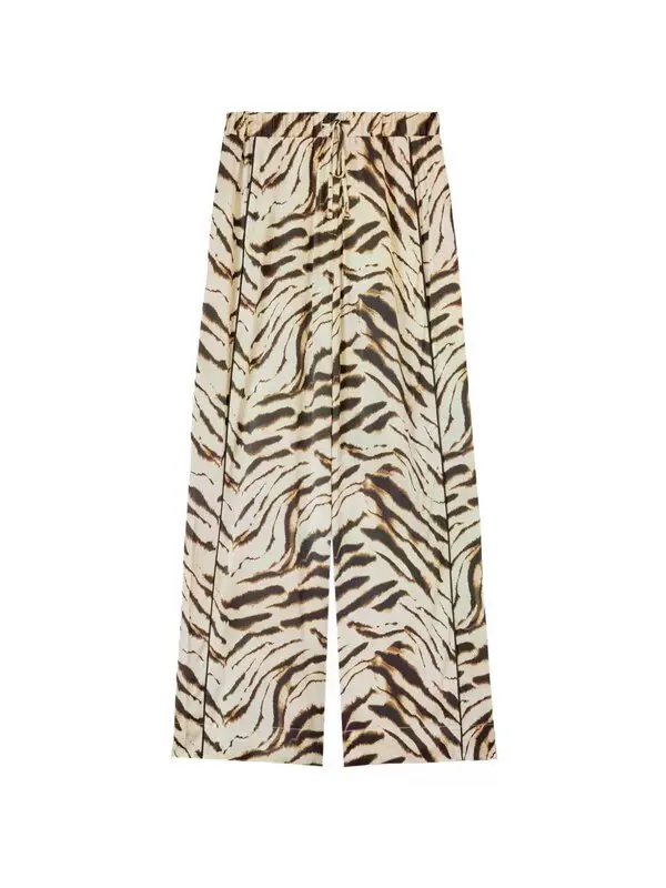 GANNI Zebra-print Satin Wide-leg Trousers - Neutrals