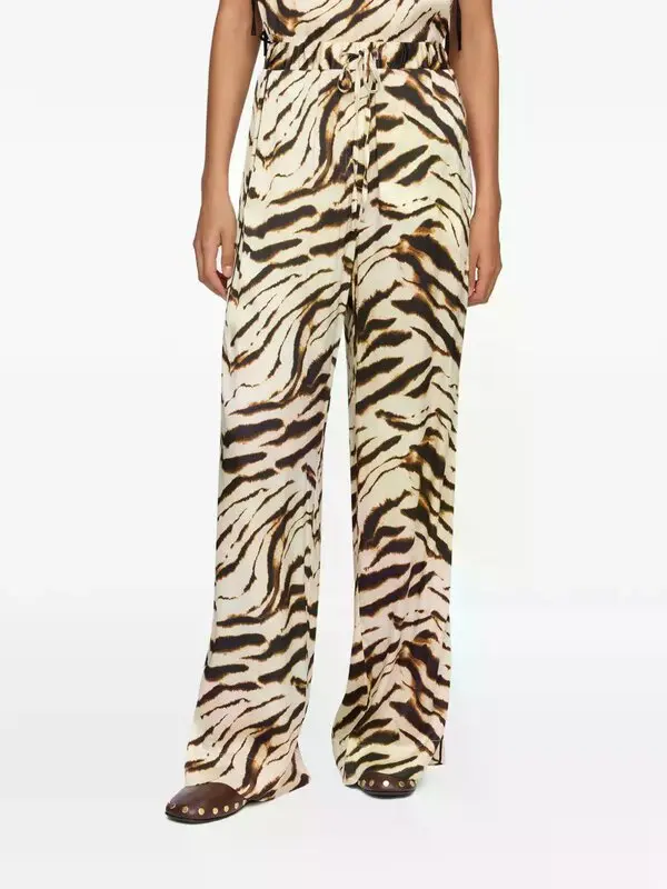GANNI Zebra-print Satin Wide-leg Trousers - Neutrals