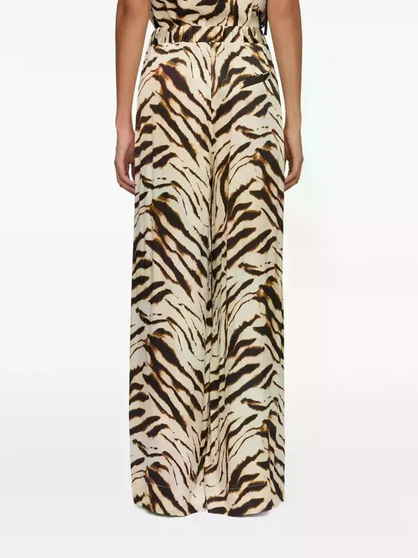 GANNI Zebra-print Satin Wide-leg Trousers - Neutrals