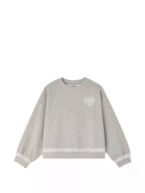 GANNI Lace-trimmed Organic Cotton Sweatshirt