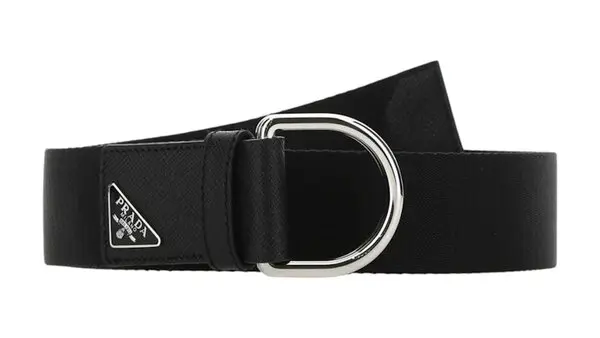 Prada Logo Plaque Woven Belt - Black