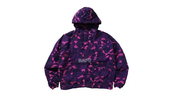 A BATHING APE Crinkle Effect Camo Half Zip Hoodie Jacket - Purple