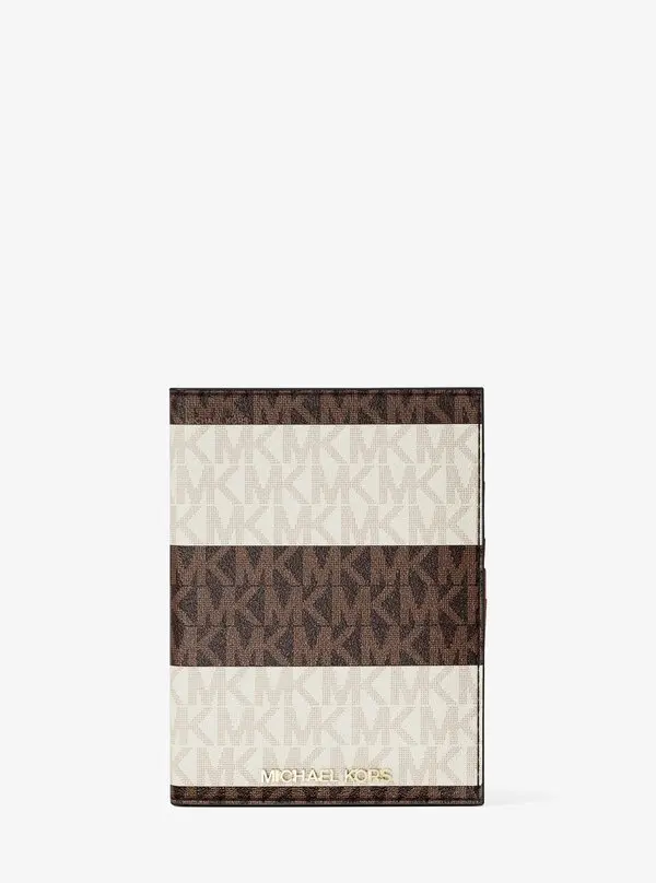 Michael Kors Jet Set Travel Medium Striped Signature Logo Passport Case - Natural