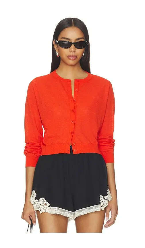 WHITE & WARREN Linen Blend Cardigan - Red